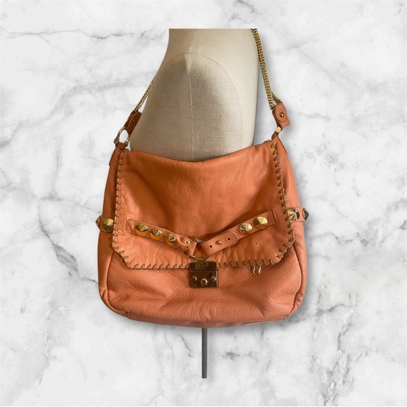 BE&D | Bags | Orange Leather Studded Shoulder Bag | Poshmark